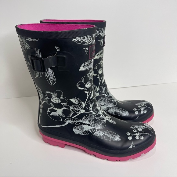 Joules | Shoes | Joules Womens 1 Molly Floral Pink Black Artsy Rain ...